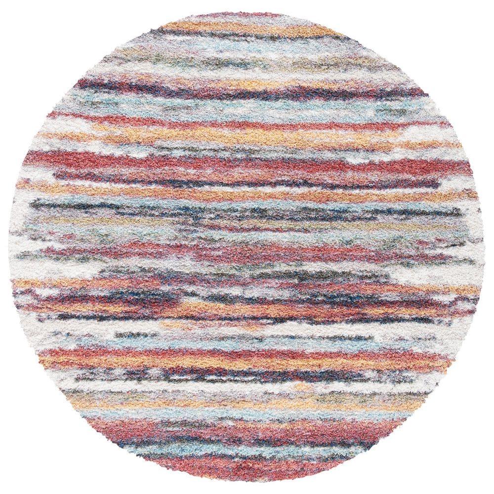 SAFAVIEH Calista 5 ft. x 5 ft. Rust/Gold Abstract Striped Round Area ...