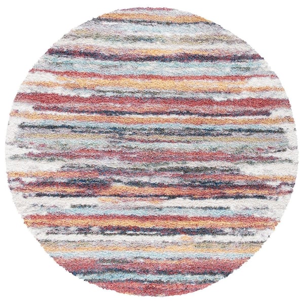 SAFAVIEH Calista 7 ft. x 7 ft. Rust/Gold Abstract Striped Round Area ...