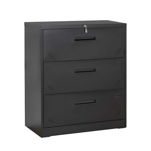 URTR Home Office 3-Drawer Black Metal 40 in. H x 35 in. W x 17.7 in. D ...