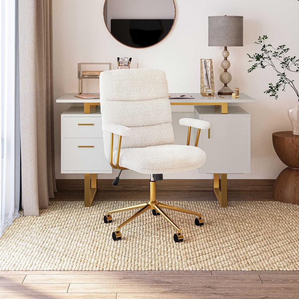 TECHNI MOBILI White and Gold Fabric Reclining Boucle Ergonomic Office ...