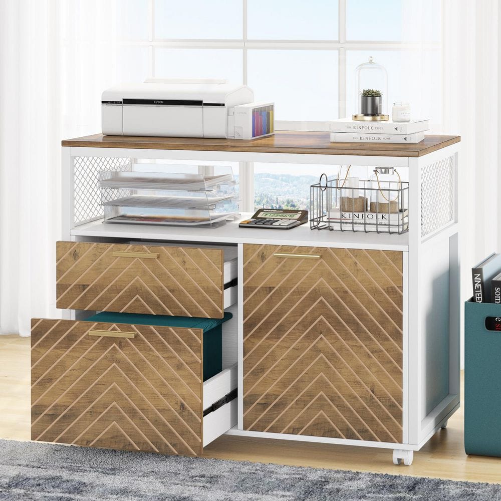BYBLIGHT Atencio 2-Drawer Brown and White Engineered Wood 31.5 in. W ...