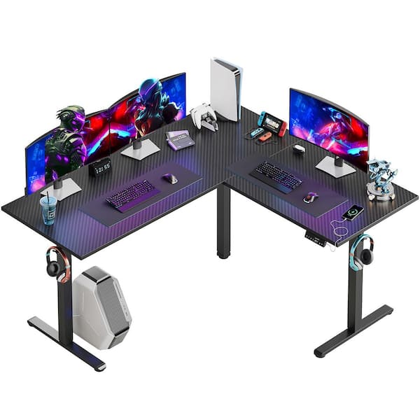 Bestier 63 in. L-Shaped Black Carbon Fiber Wood Sit to Stand Bestier 63 in. L-Shaped Black Carbon Fiber Wood Sit to Stand
