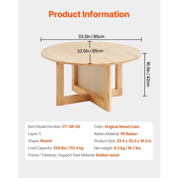 VEVOR Rattan Coffee Table, Round Rattan Woven Wood Coffee VEVOR Rattan Coffee Table, Round Rattan Woven Wood Coffee