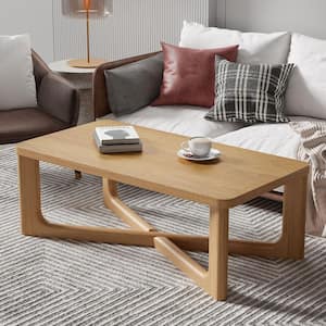 Lirago 50 in. Walnut Rectangle Solid Wood Coffee Table with Round ...
