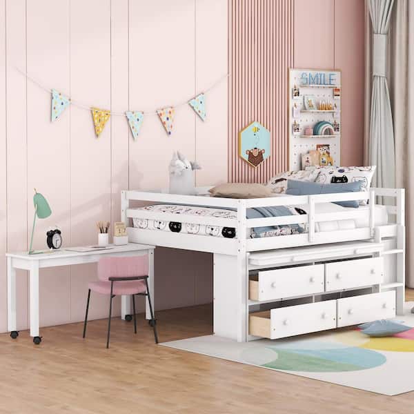 Harper And Bright Designs White Full Size Wood Low Loft Bed With