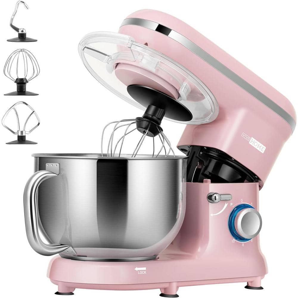 VIVOHOME 650-Watt 6 Qt. 6-Speed Pink Tilt-Head Kitchen Stand Mixer with ...