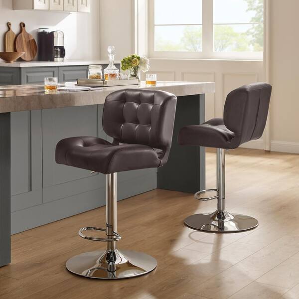 Linon Home Decor Brawn 38 in. H Chocolate Faux Leather Adjustable Barstool with Chrome Base THD04299 The Home Depot