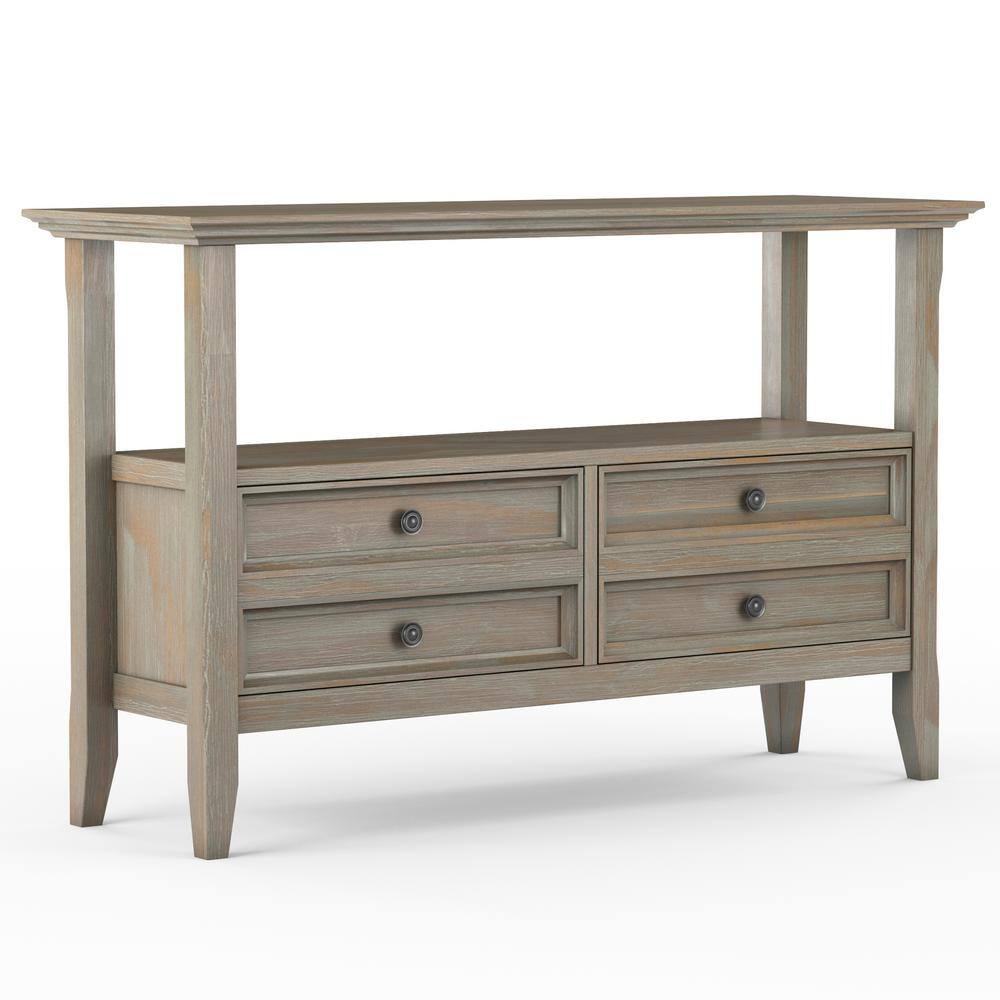 Simpli Home Amherst 48 in. Distressed Gray Standard Rectangle Wood ...