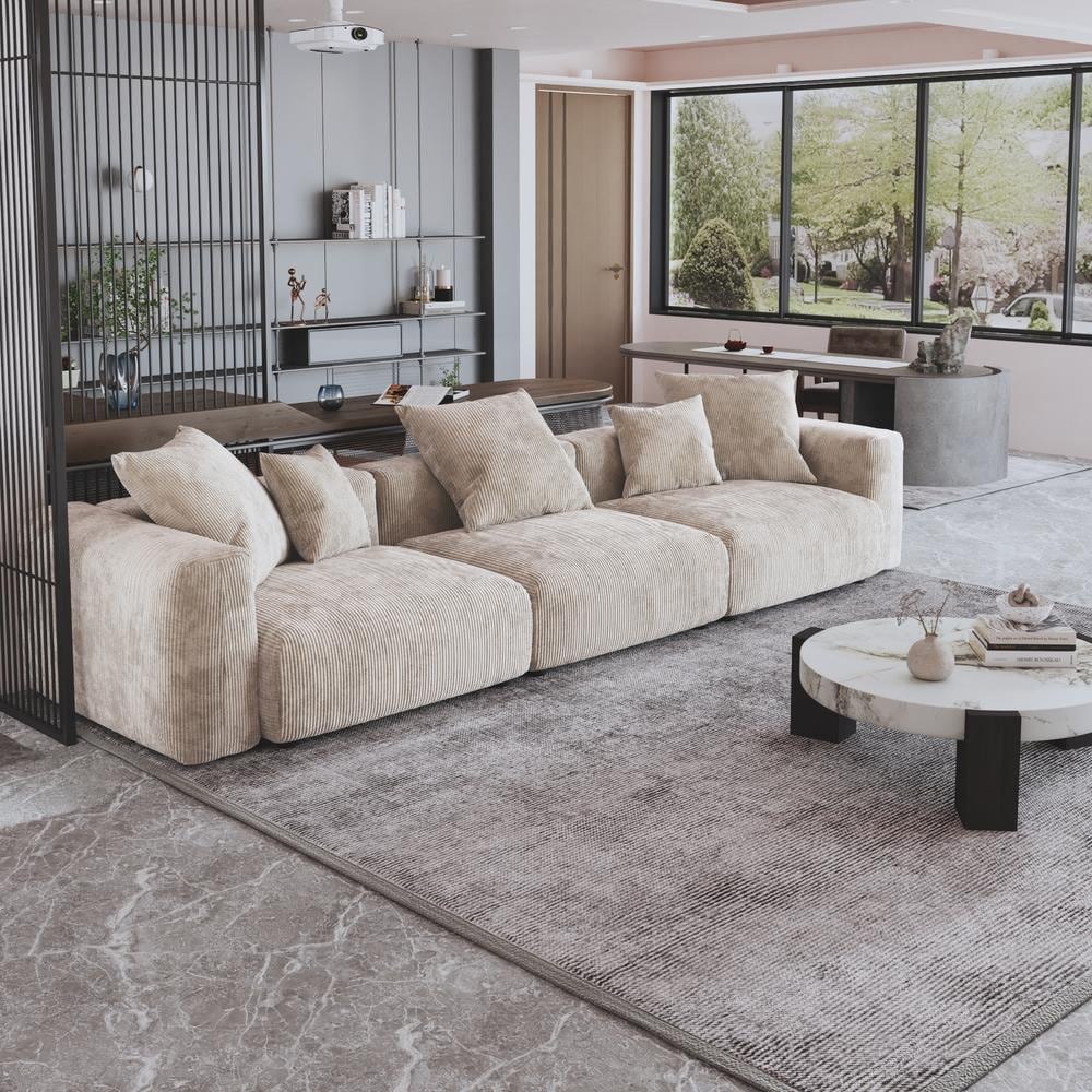 J&E Home 141.71 in. Square Arm Corduroy Velvet 3-Pieces Modular Free ...