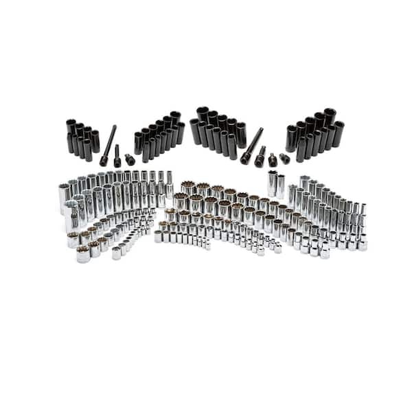 Husky 1/4 in., 3/8 in. and 1/2 in. Drive Chrome and Impact Socket Set ...