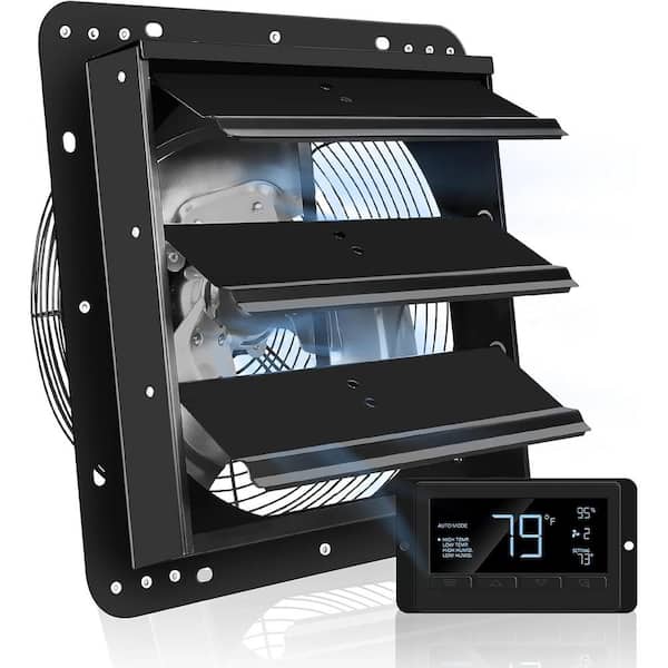 Edendirect 12 in. Shutter Exhaust Fan Wall Mounted with Temperature ...