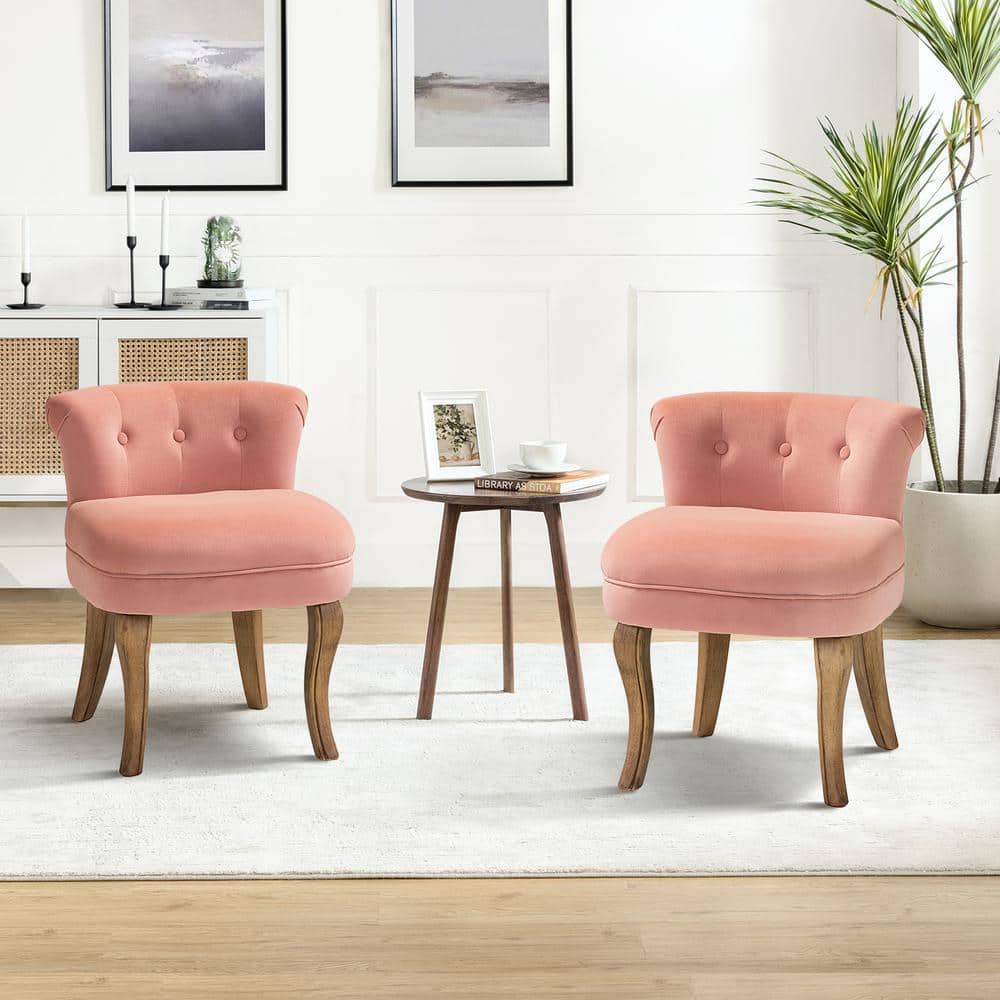JAYDEN CREATION Nila Pink Vanity Velvet Upholstered Stool Chairs with ...