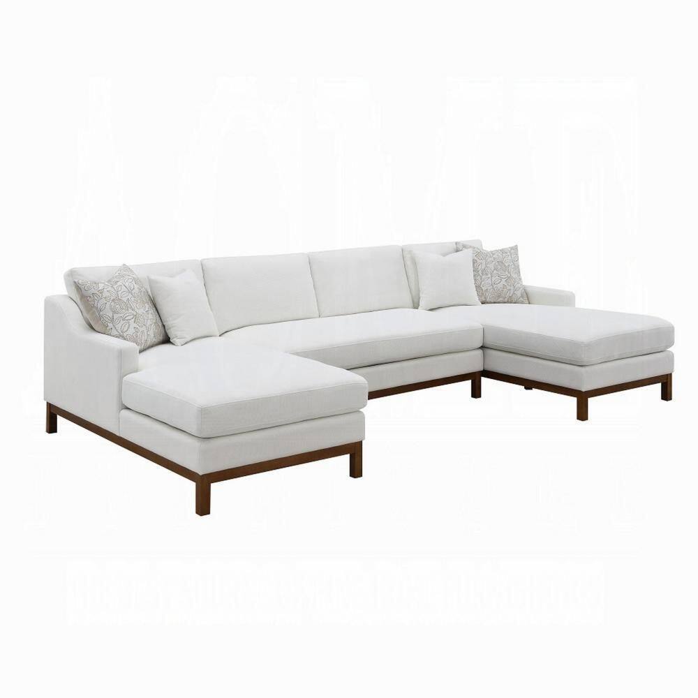 Benjara 65 in. Recessed Arms Fabric U-Shaped Sectional Sofa in Ivory ...