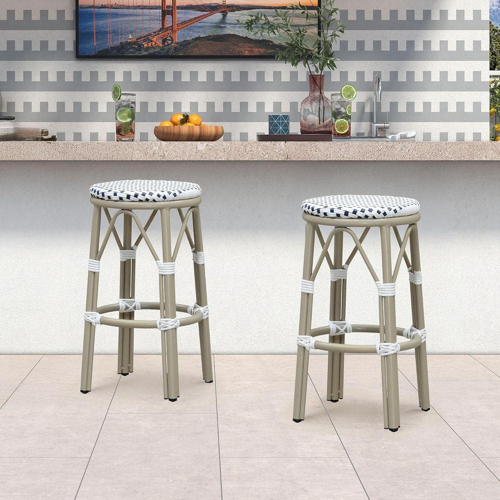 PURPLE LEAF Modern Aluminum Backless Rattan Counter Height Outdoor Bar ...