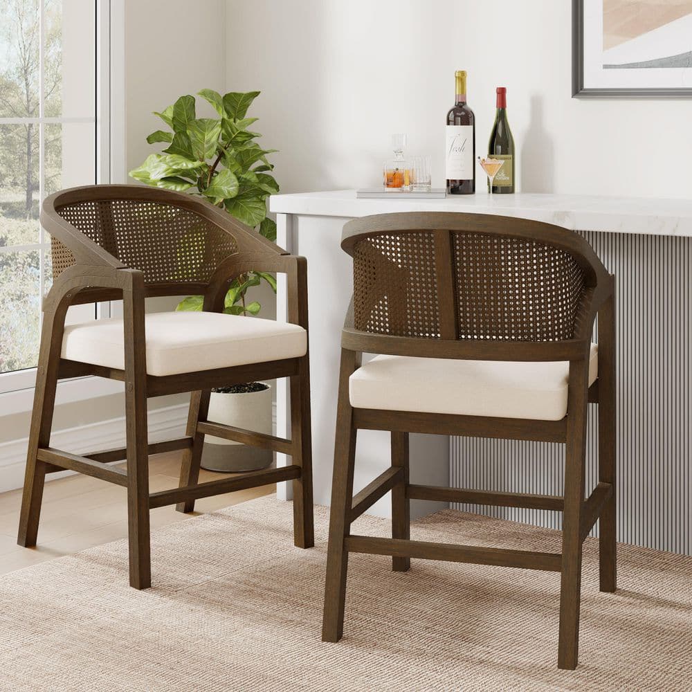 Harper & Bright Designs 38 in. H Walnut Finish Solid Wood Counter Stool ...