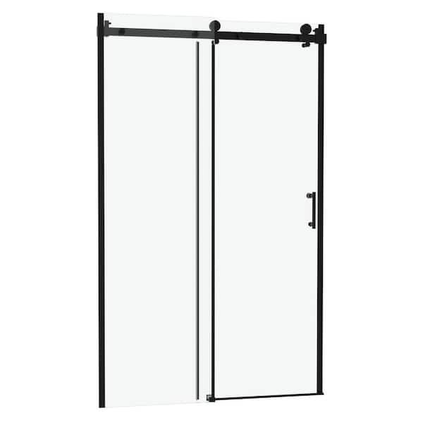 LIVACA 48 in. W x 76 in. H Single Sliding Shower Door in Matte Black ...
