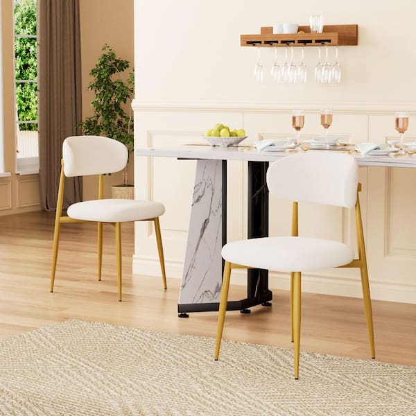 Seafuloy Set of 2 White and Gold Dining Chairs Upholstered Velvet ...