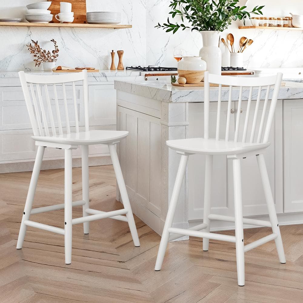 LUE BONA Winston 24 in. White Classic Windsor Barstool Solid Wood ...