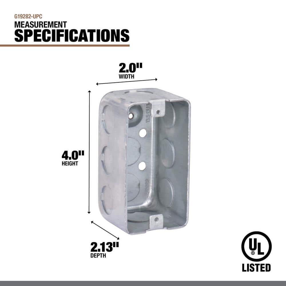 4 in. H x 2 in. W x 2-1/8 in. D Steel Metallic 1-Gang Drawn Handy Box ...