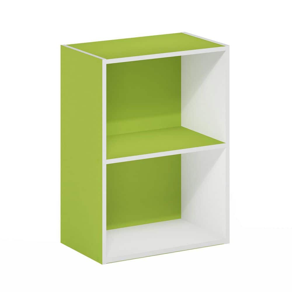 Furinno Luder 21.2 in. Green/White 2-Shelf Standard Bookcase 21049GRWH ...