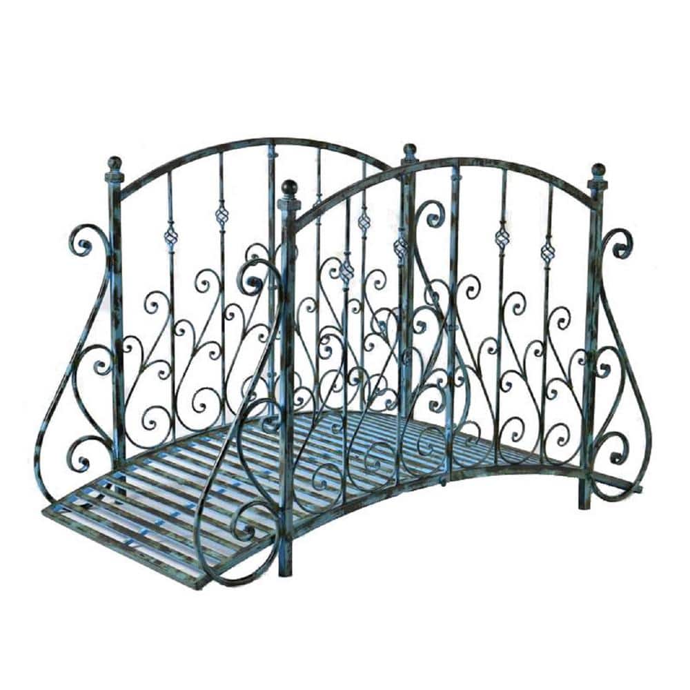 Zaer Ltd. International 5 ft. Long Iron Garden Bridge in Antique Blue ZR140960-BL - The Home Depot