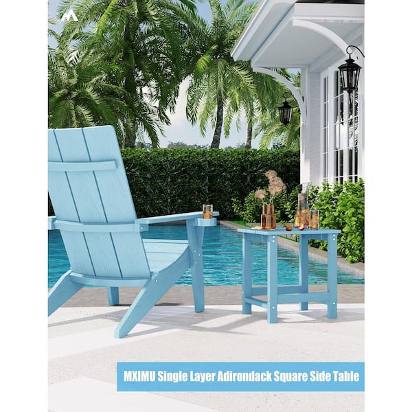 Mximu 16.7 in. H Blue Square Plastic Adirondack Outdoor Side Table (2 ...