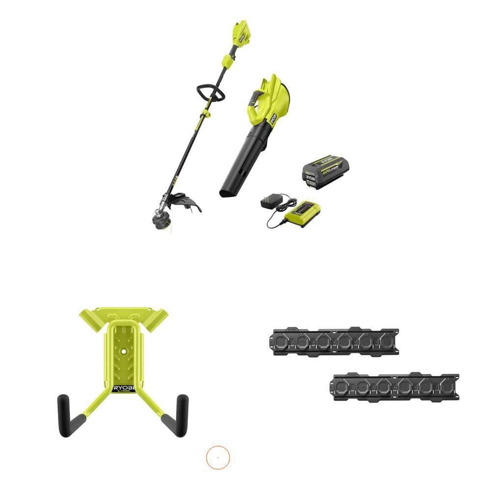 RYOBI 40V 15" Cordless String Trimmer and 550 CFM Blower Combo Kit with ...