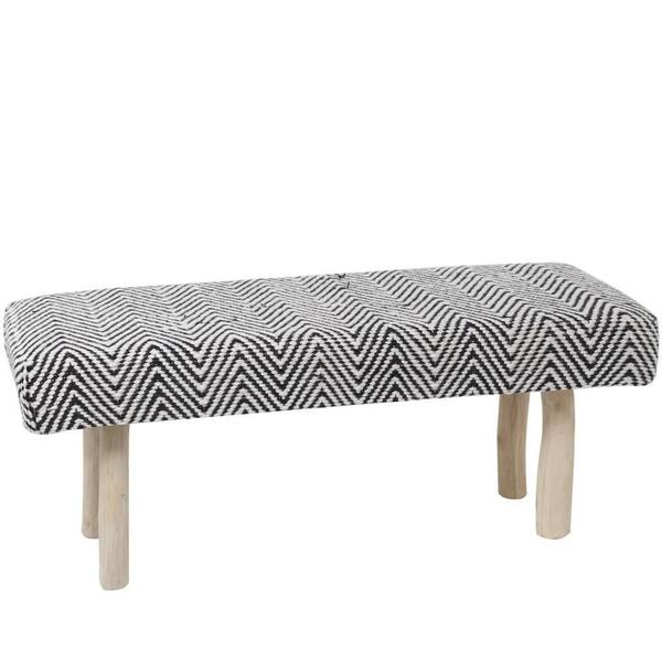 Litton Lane Black Chevron Bench with Wood Legs 20 in. X 48 in. X 18 in ...