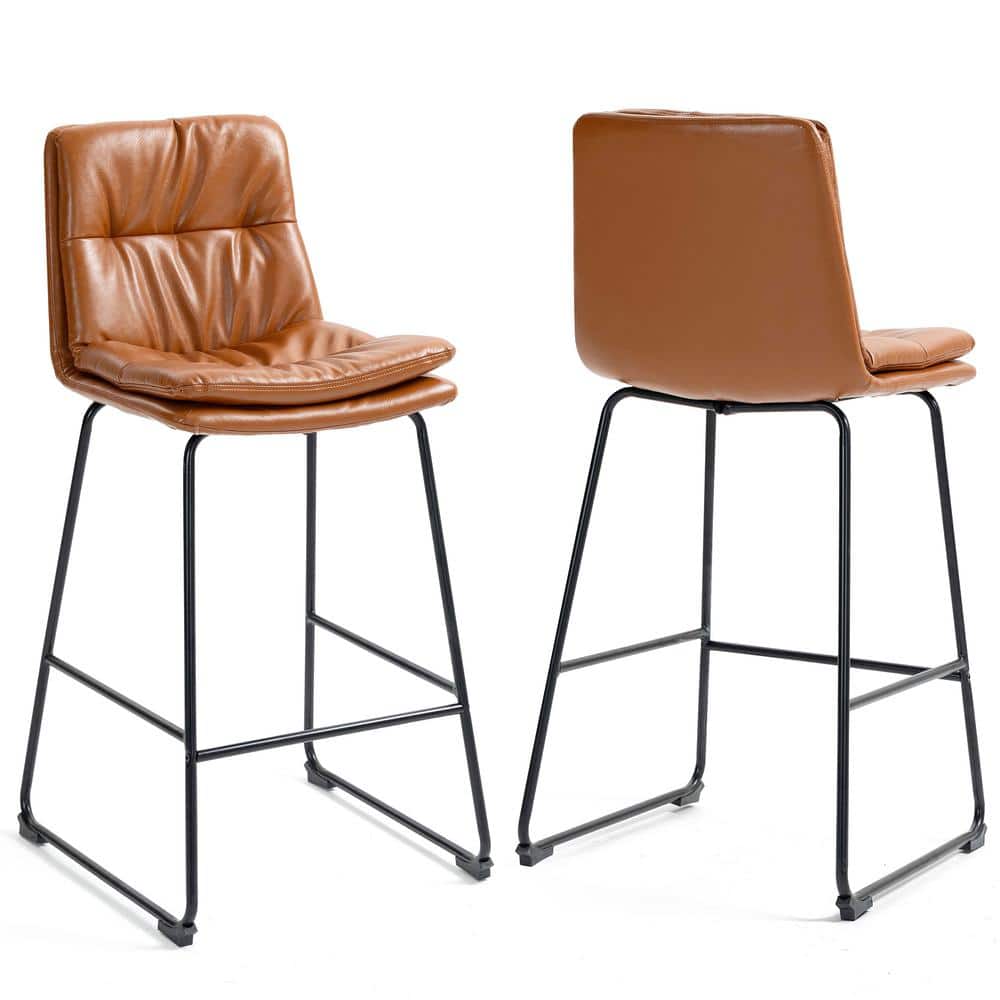 Glamour Home Bauer 30 in. Brown Metal Bar Stool with Faux Leather Seat ...