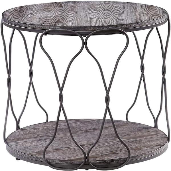 HOME IMPORTS EMPORIUM 24 in. Gray Round Wood End Table, Sturdy Build ...