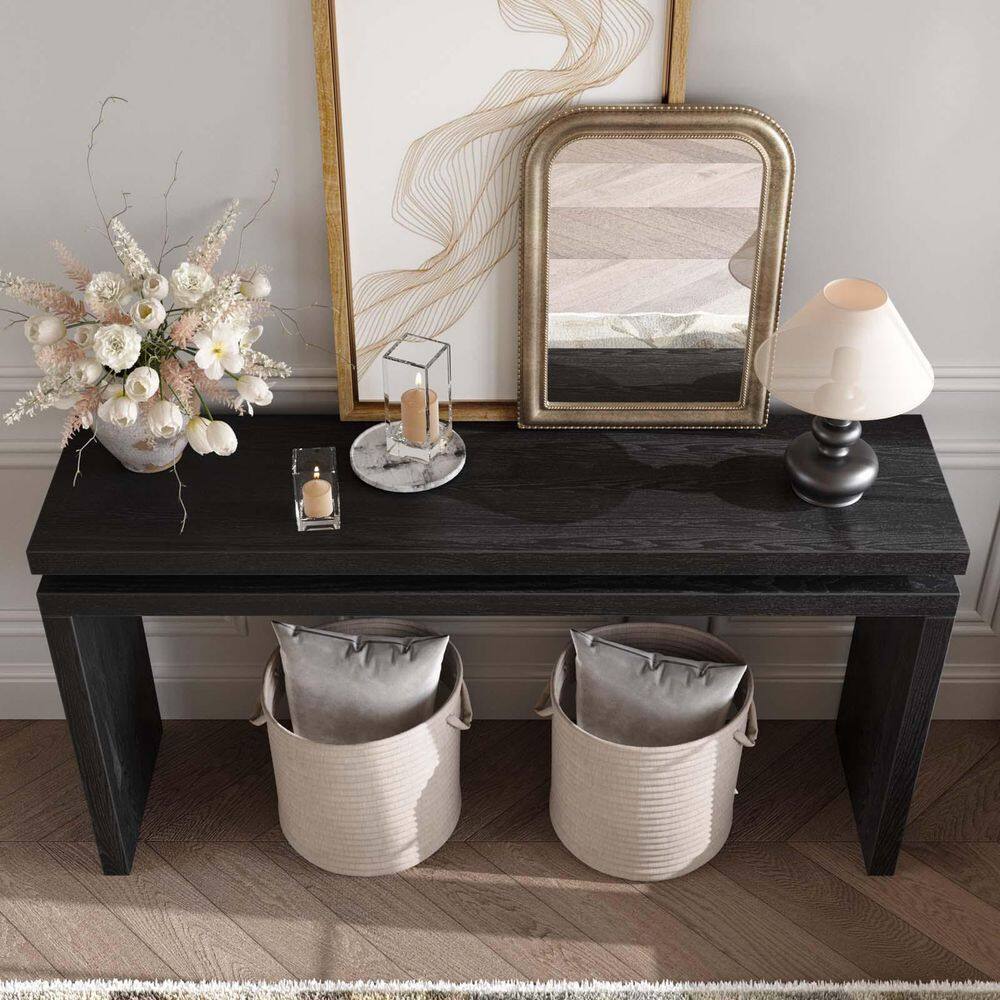 60 in. Black Rectangle MDF Farmhouse Console Table Retro Entryway Table ...