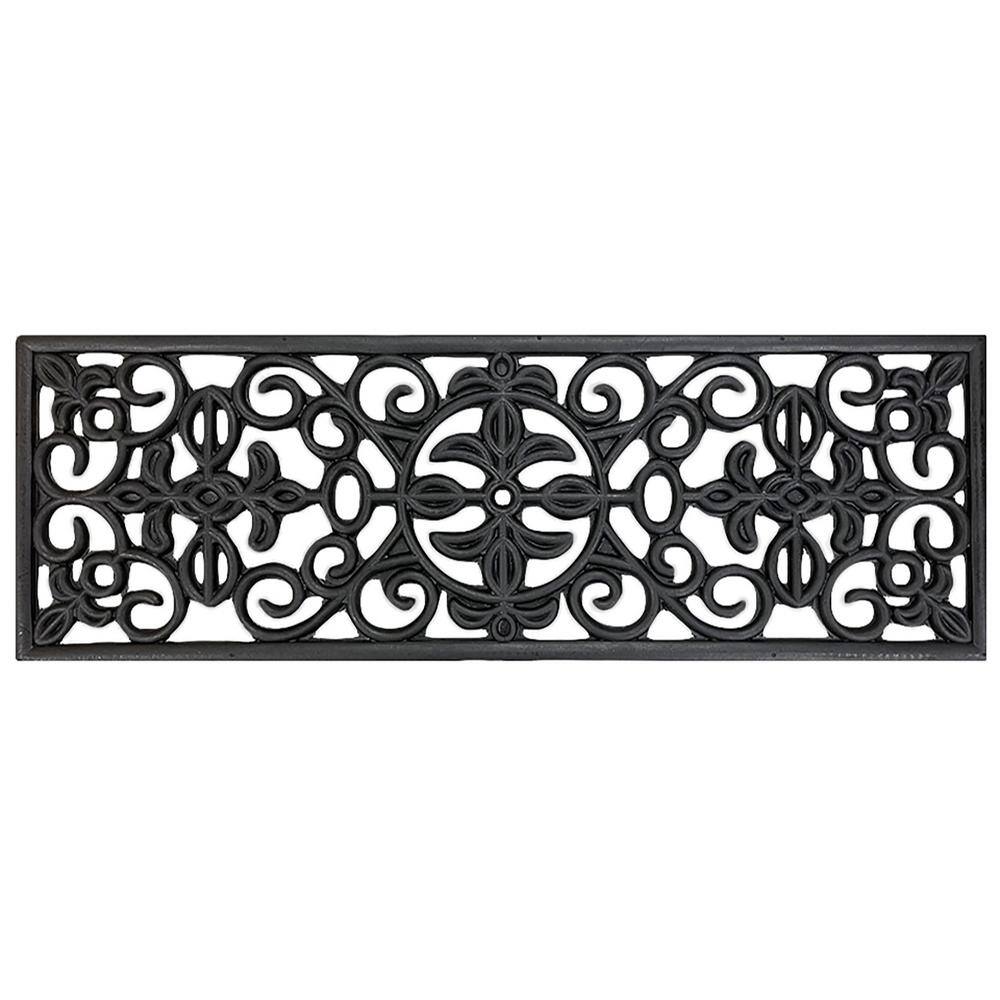 Ottomanson Waterproof Low Profile Non-Slip Indoor/Outdoor Black Floral ...