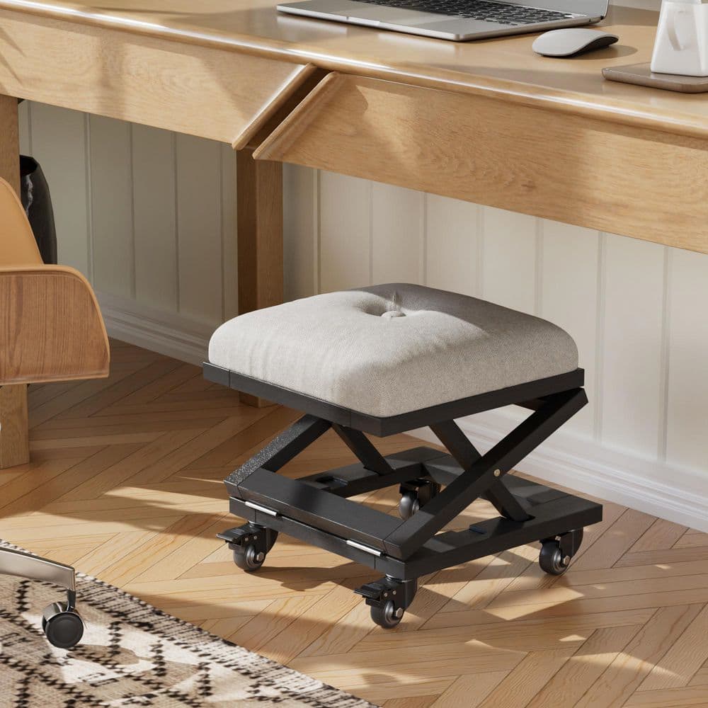 VECELO Adjustable Ottoman with Wheels and Storage-Gray Rolling ...