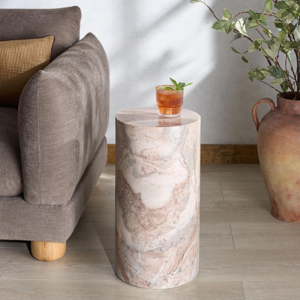 SAFAVIEH Leahbryanna 10.5 in. White/Brown Round Marble End Table ...