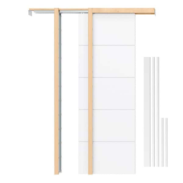 TENONER 28 in. x 80 in. 5 Panel White Primed Engineered Wood Interior ...