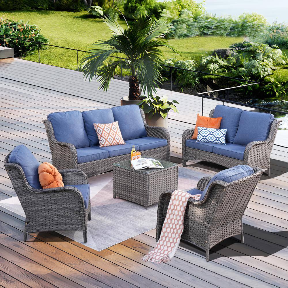 XIZZI Mona Lisa Gray 5-Piece Wicker Outdoor Patio Conversation Seating ...