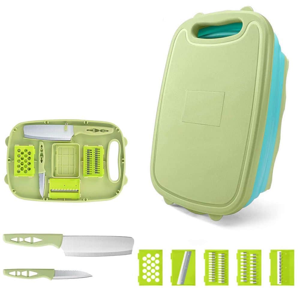 Numhew 9-Piece Blue and Green Plastic Collapsible Cutting Board Set ...