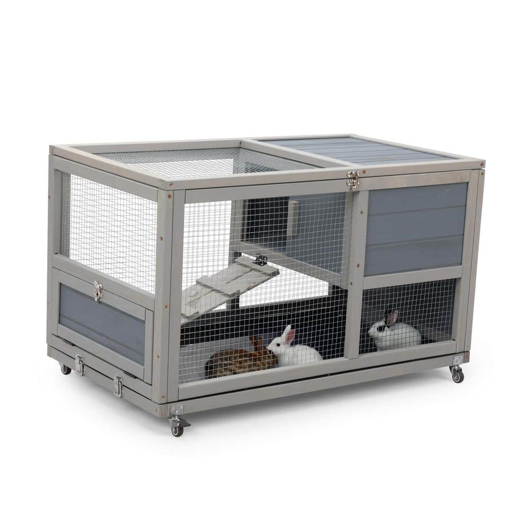 COZIWOW Stable Wood 36Inches Rabbit Hutch Indoor with Wheels Bunny Cage ...