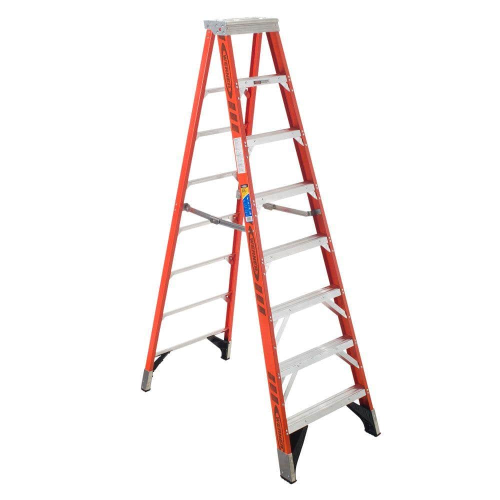 WERNER 10 ft. Fiberglass Step Ladder with 375 lb. Load Capacity Type ...