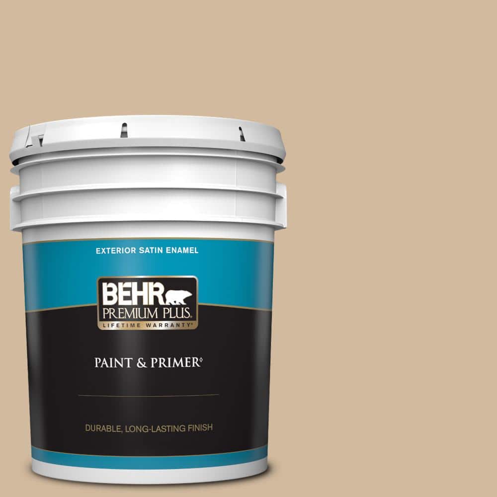 BEHR PREMIUM PLUS 5 gal. #S280-3 Practical Tan Satin Enamel Exterior ...
