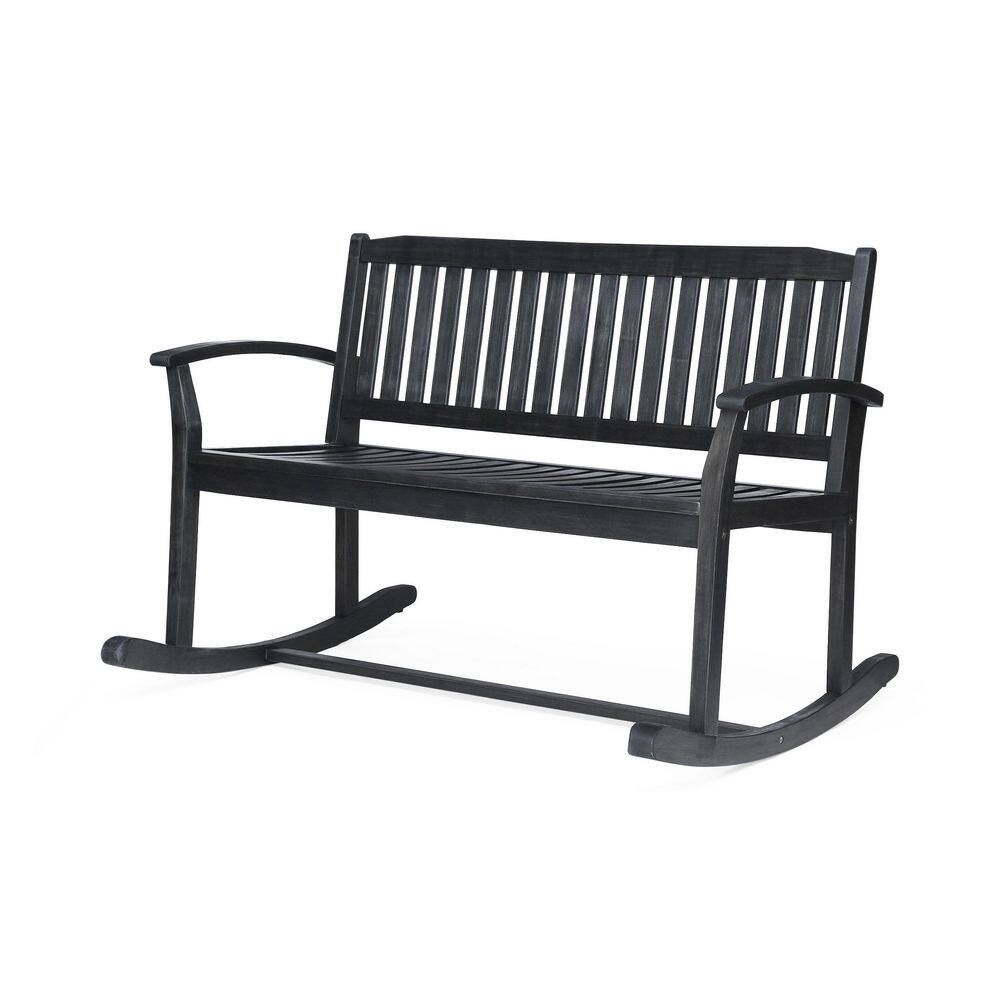Dark Gray Acacia Wood Outdoor Rocking Chair, Rocking Loveseat with ...