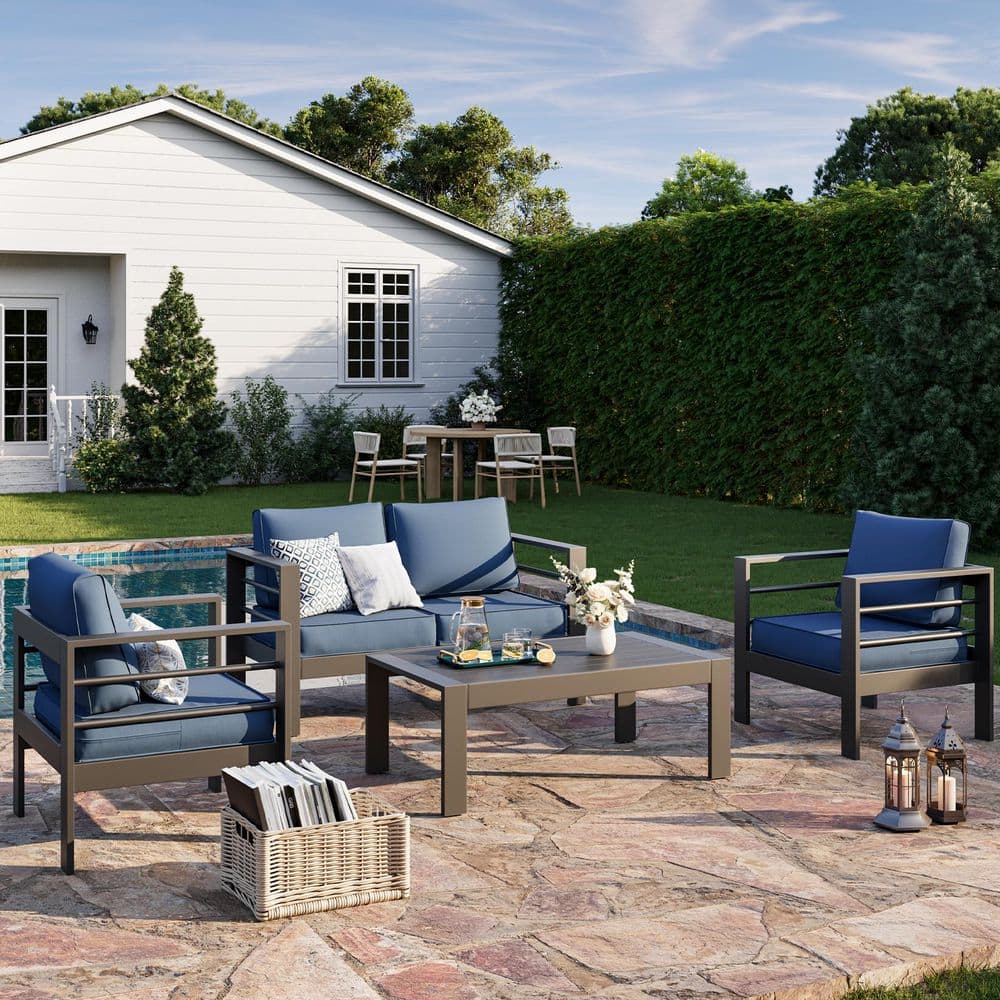 Poteban 4-Piece Aluminium 4-Seat Outdoor Patio Conversation Set with ...