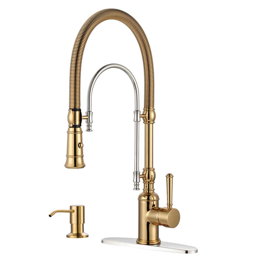 WOWOW Single Handle Convenient Pull Down Sprayer Kitchen Faucet in Gold ...