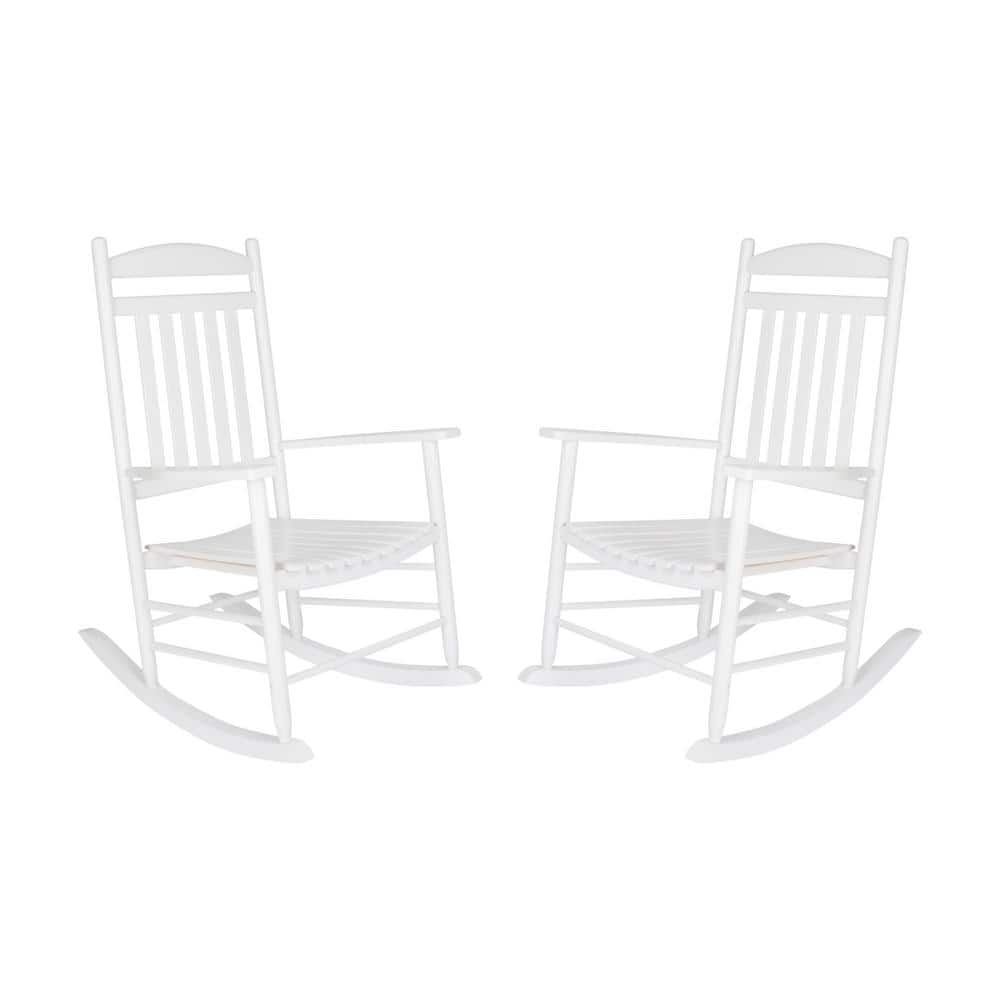 Shine Company White Wood Outdoor Rocking Chair Set of 2 Patio Furniture ...