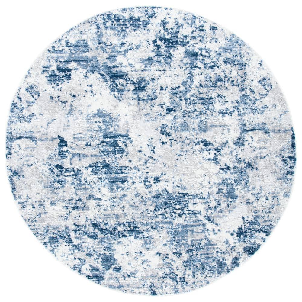 SAFAVIEH Amelia Navy/Gray 8 ft. x 8 ft. Distressed Abstract Round Area ...