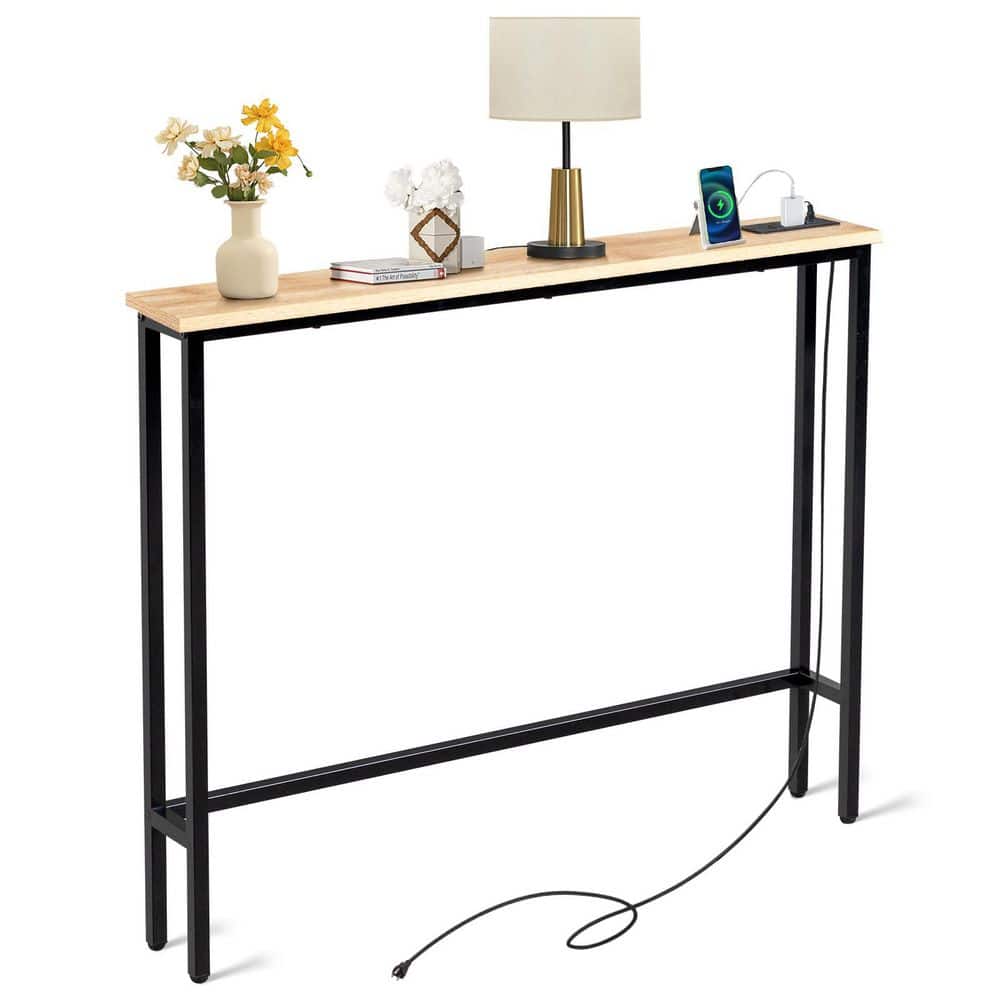 Karl home 39. 37in Beige Rectangle MDF Console Table 1-Piece Set with ...
