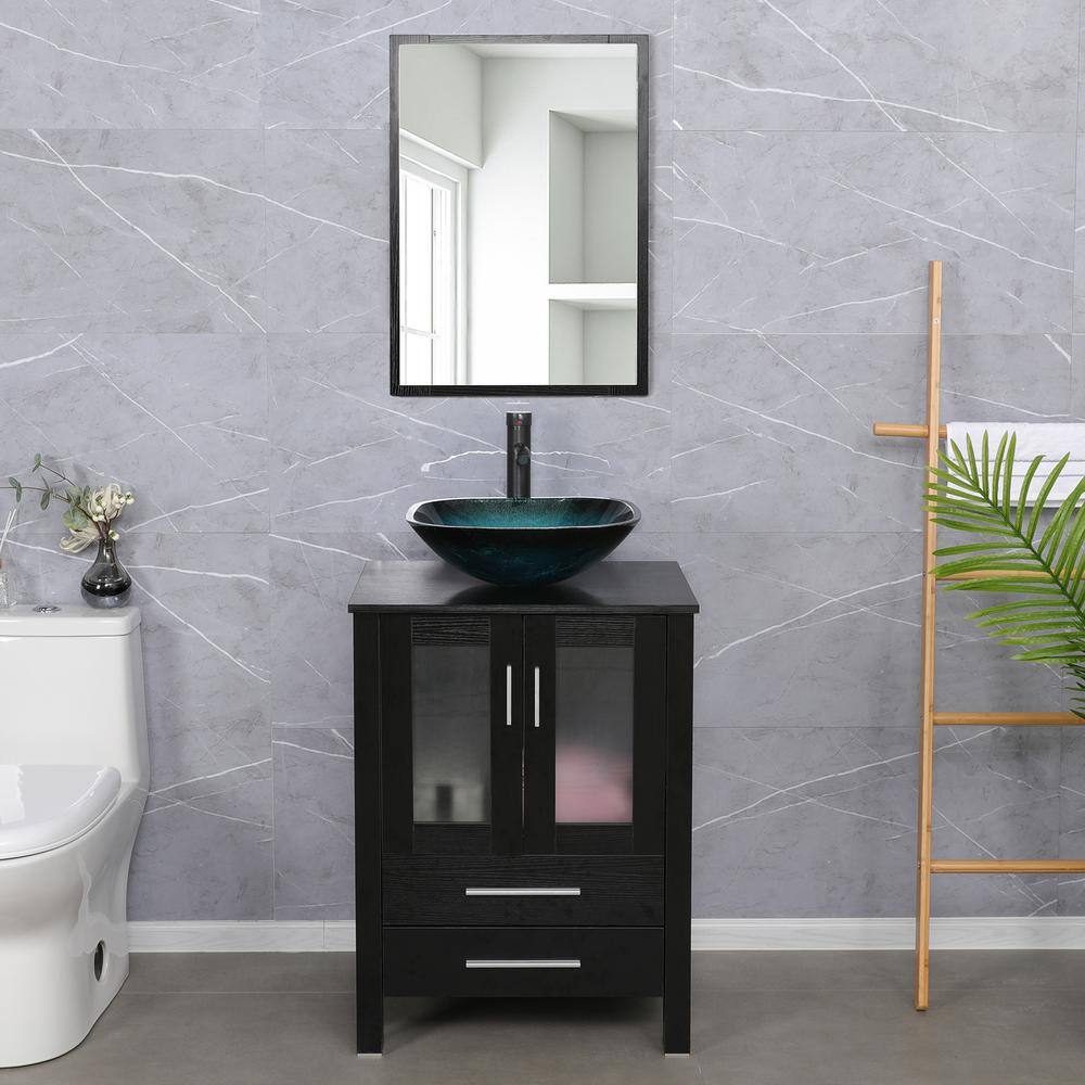eclife 24 in. W x 20 in. D x 32 in. H Single Sink Bath Vanity in Black ...