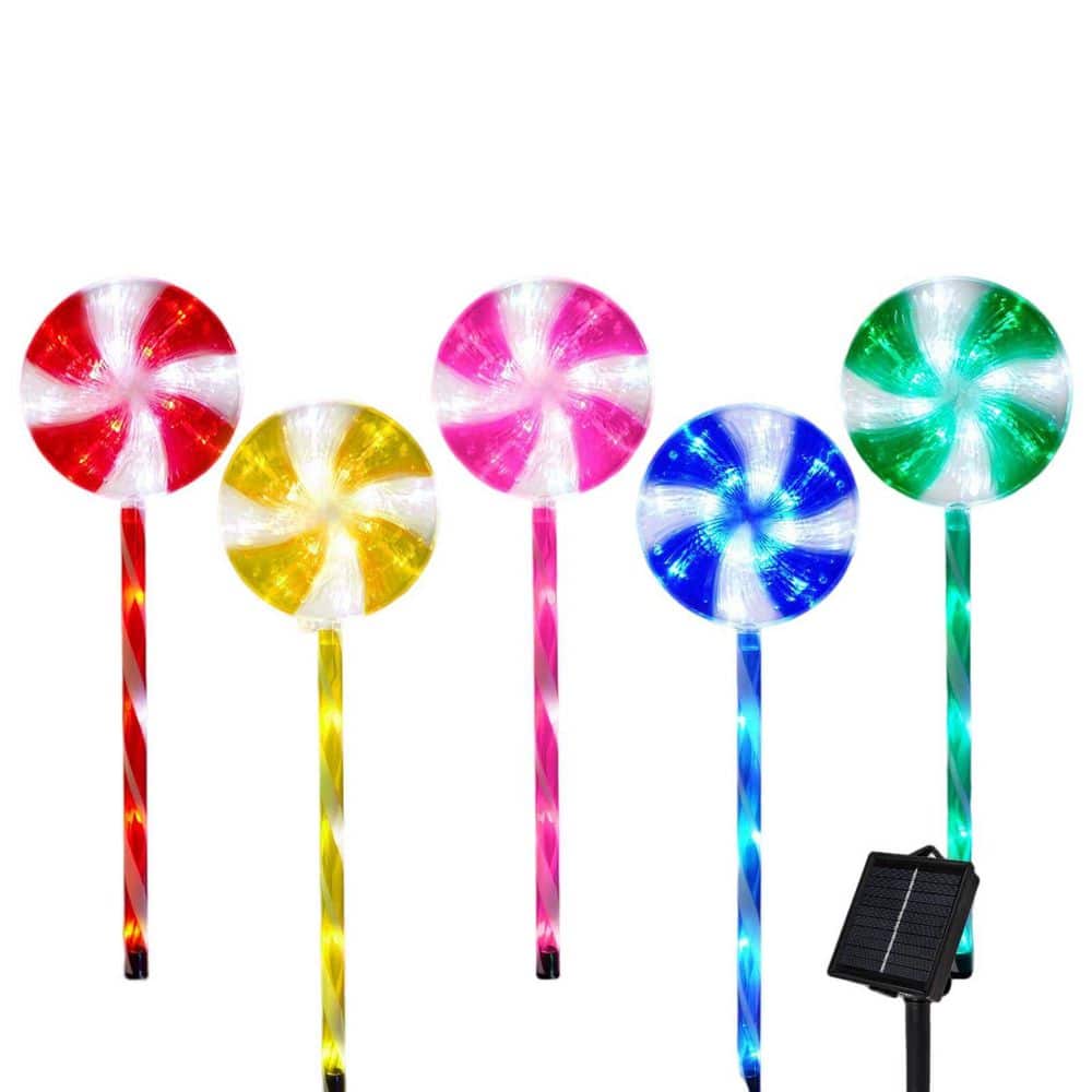 OGETFUUR 5-Piece Multi-Color Lollipops Peppermint Solar Stake Lights ...