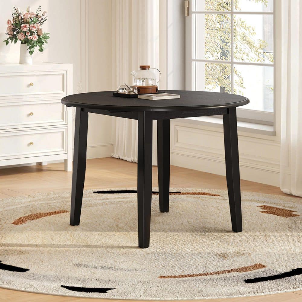 Noble House Brenwick Modern Black MDF Wood Top 4 Legs Round Extendable ...