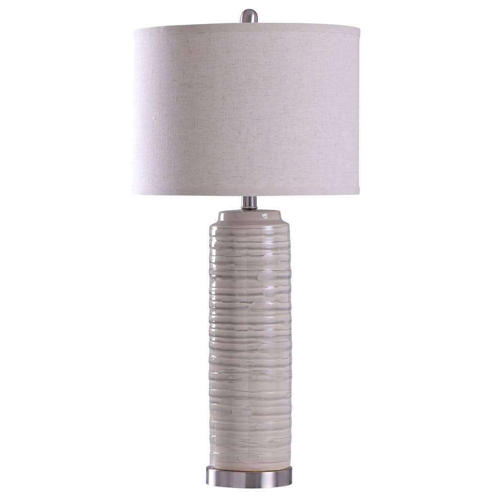 StyleCraft 30.59 in. Beige Table Lamp with Off White Styrene Shade ...
